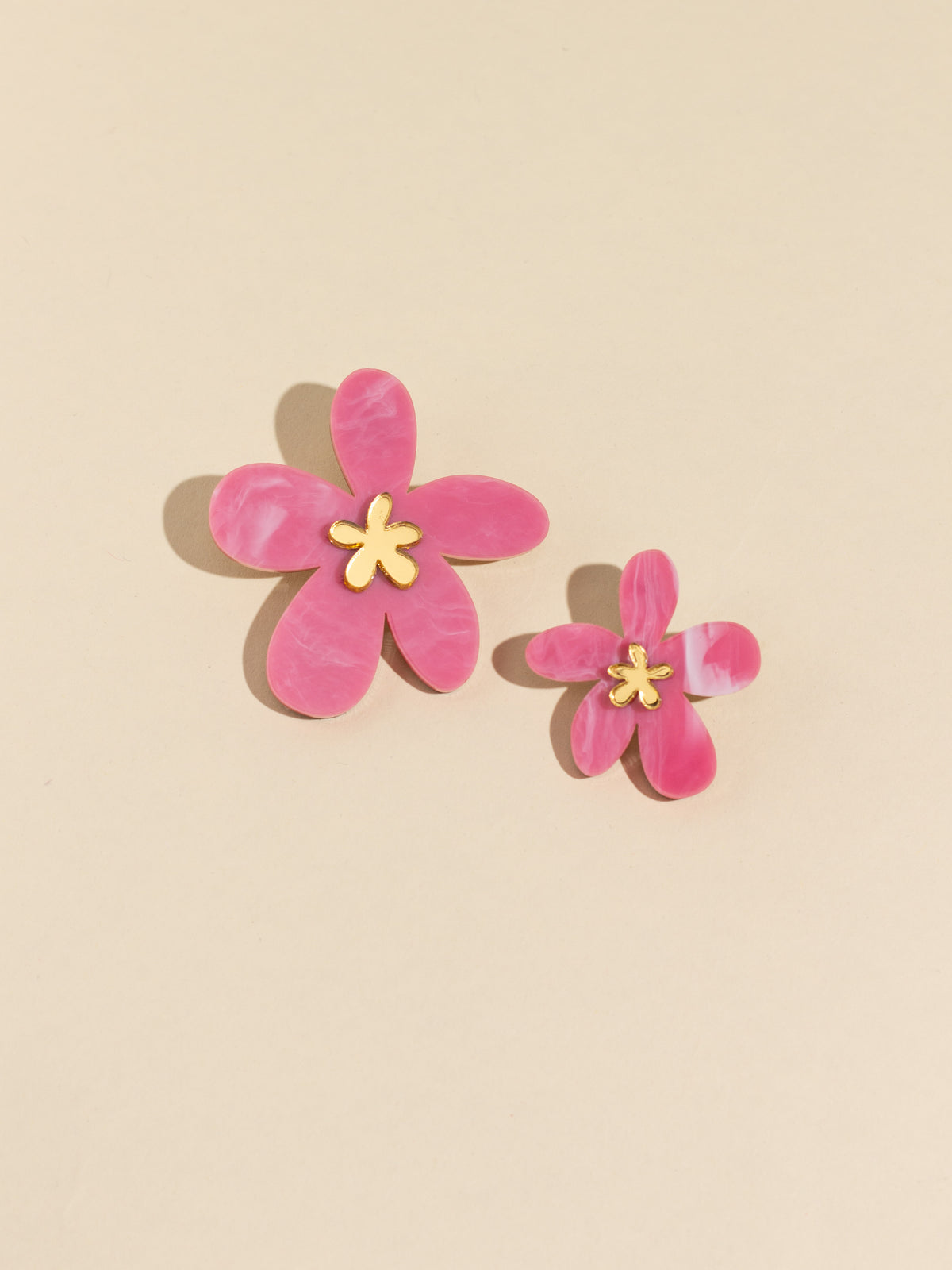 Flora Studs in Pink Marble | Moon-Seed